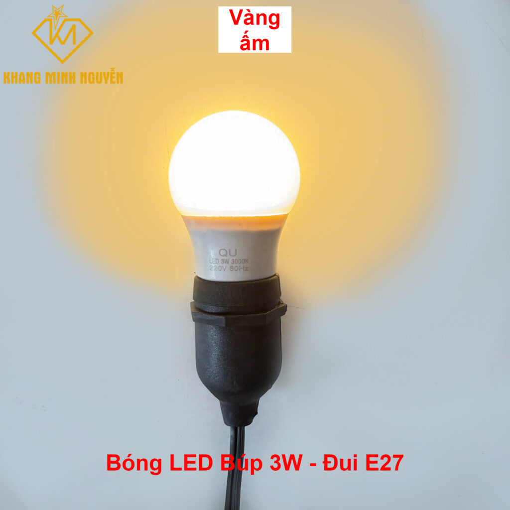 Bóng đèn búp tròn 3W ánh sáng trắng, xanh, đỏ, tím, vàng, hồng