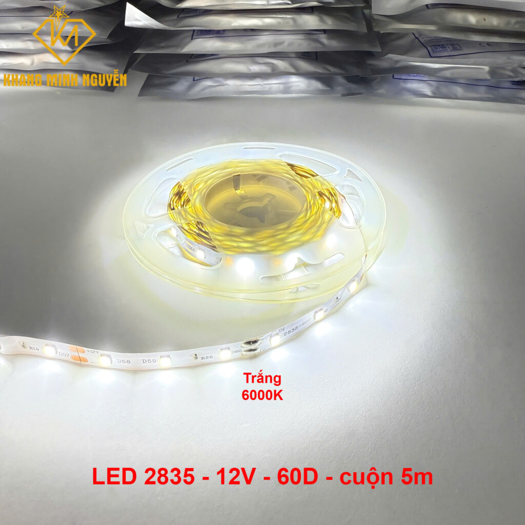 [Có sẵn] Đèn LED dây 12V 2835 SMD 60 mắt/mét - cuộn 5m giá rẻ
